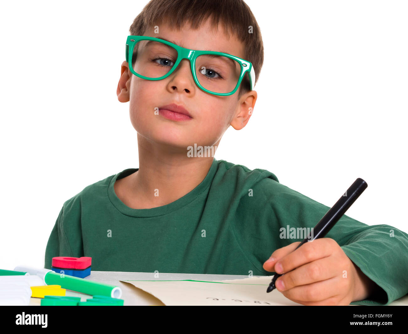 boy writing education concept Stock Photo - Alamy