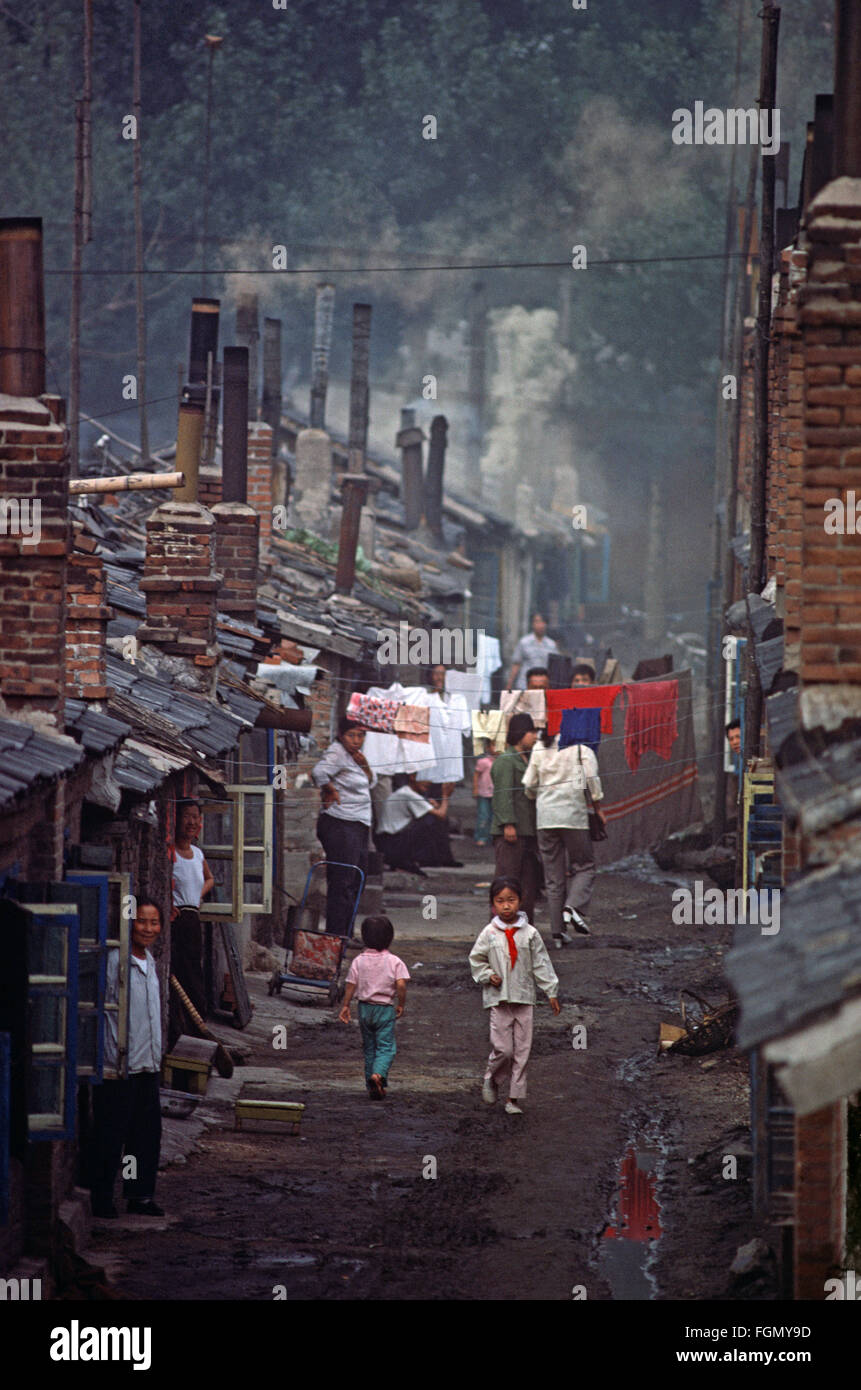 Lane in Fushun town where coal mining workers traditionally lived ...