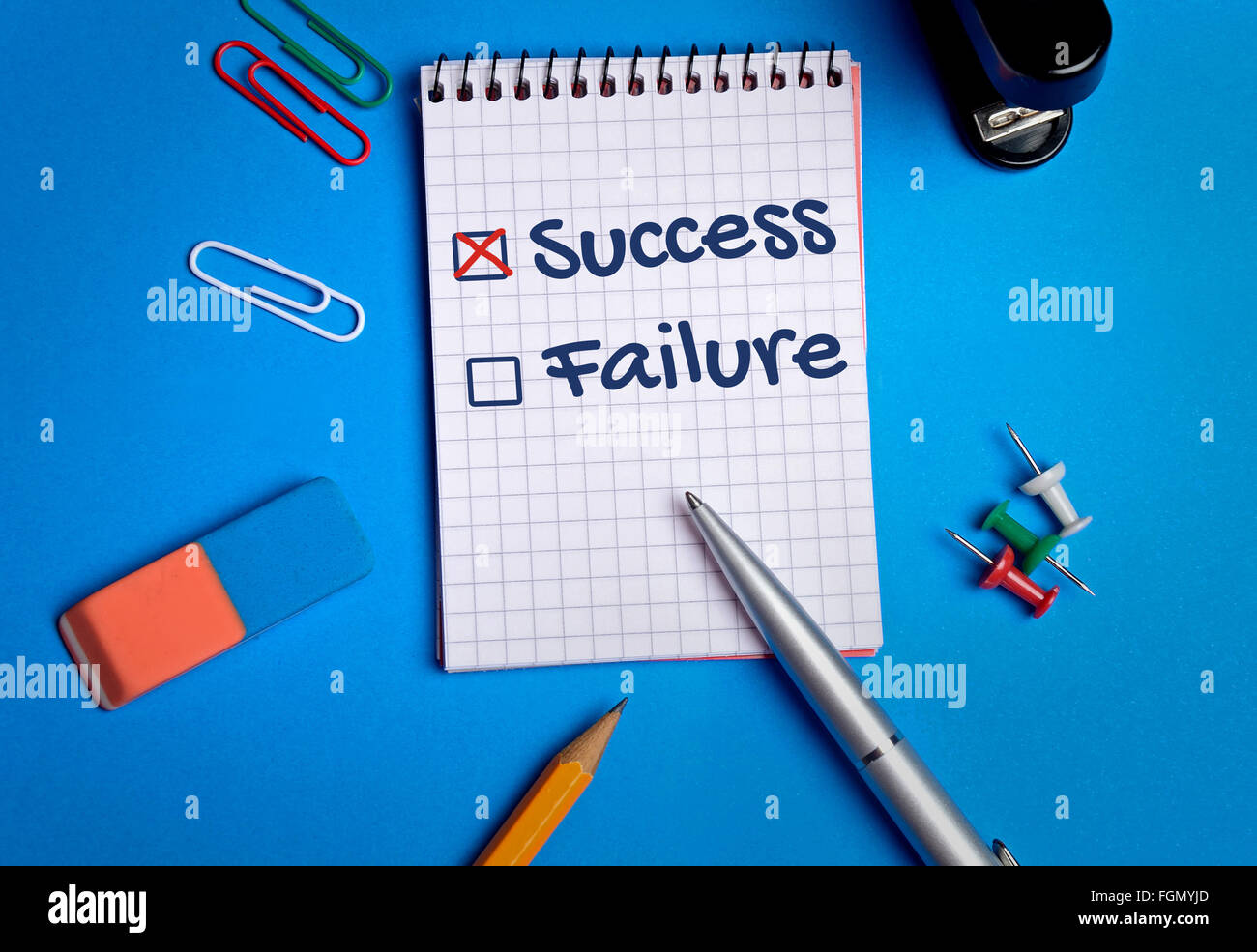 Success box checked on notebook page Stock Photo - Alamy