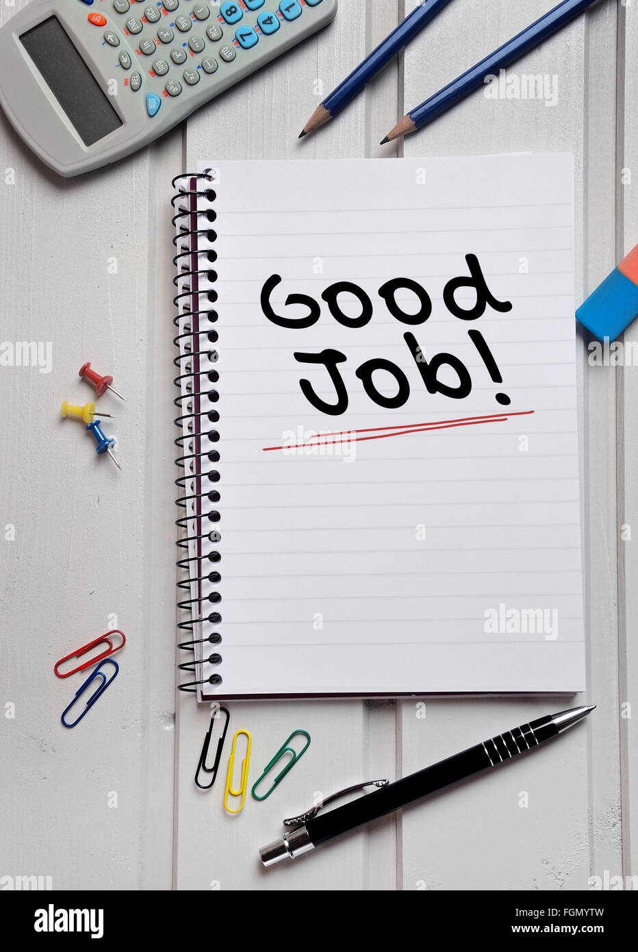 Good job word on notebook page Stock Photo - Alamy