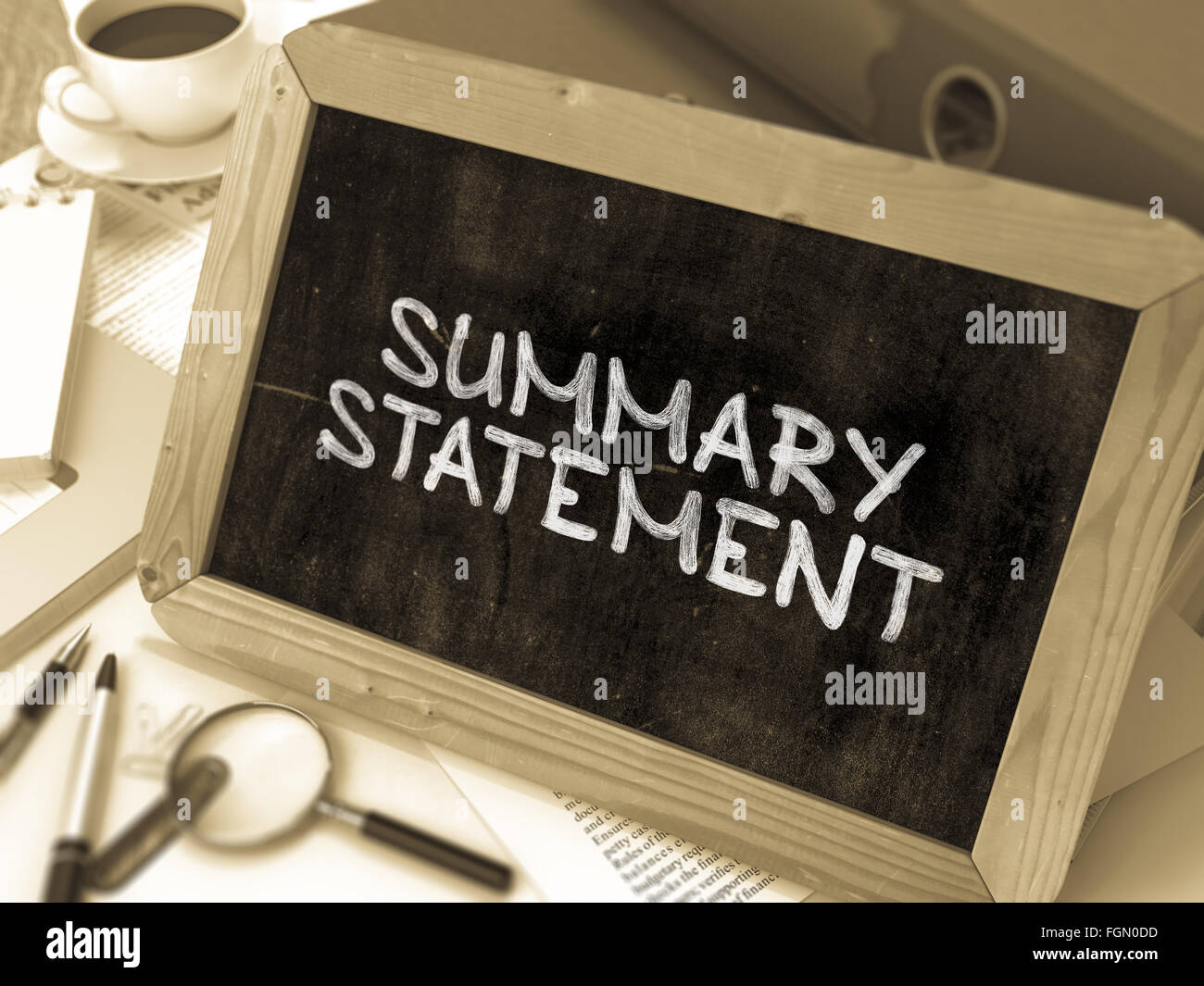 Summary Statement Handwritten by White Chalk on a Blackboard Stock ...