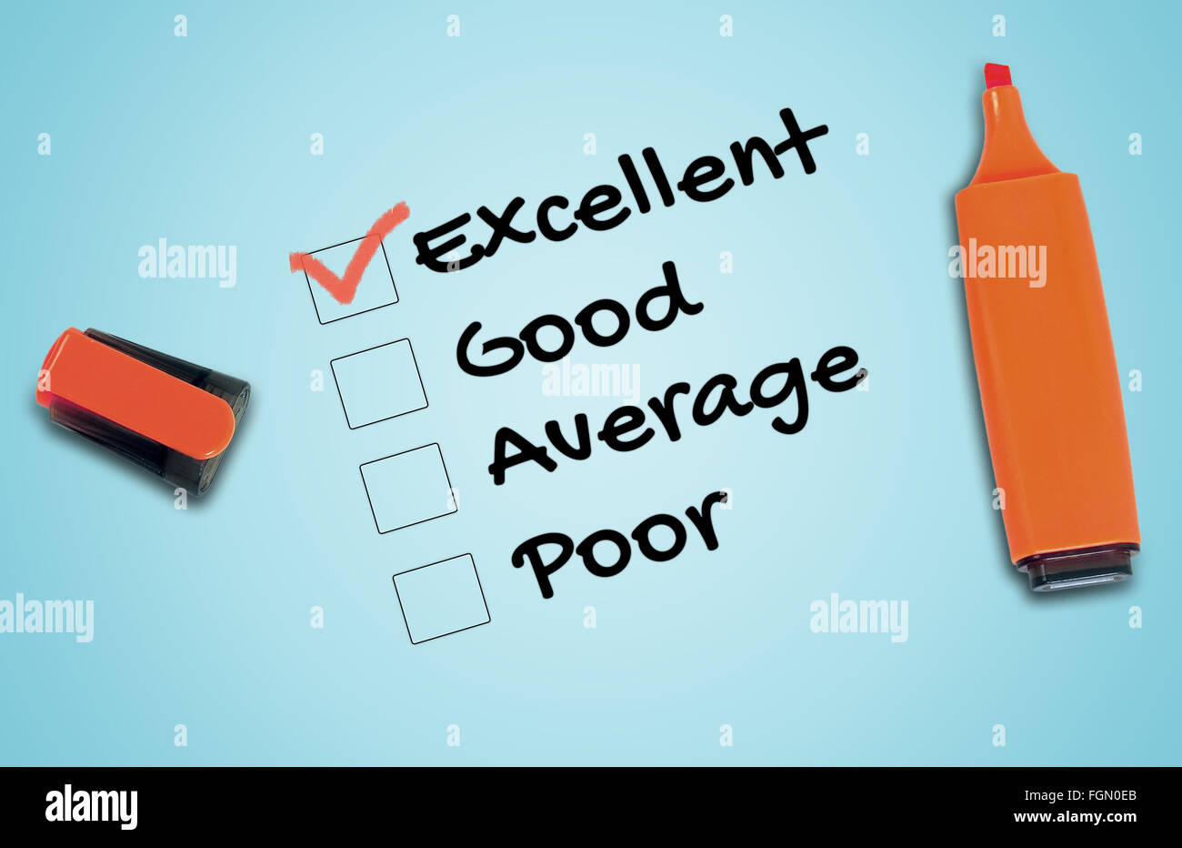 Checklist with Excellent word market Stock Photo - Alamy