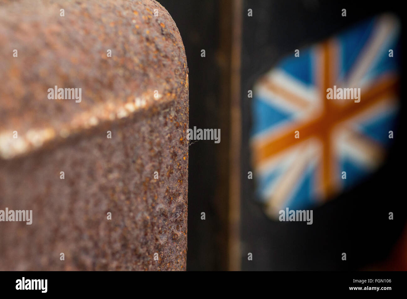 Rusty Fuel Tank with Union Jack Stock Photo - Alamy