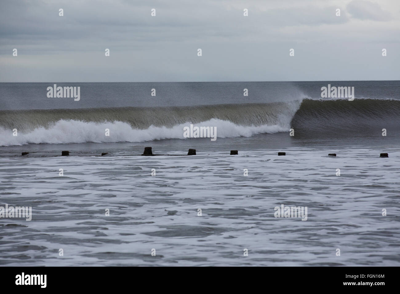 A wave in the North Sea, at Blyth in Northumberland, England. The wave ...
