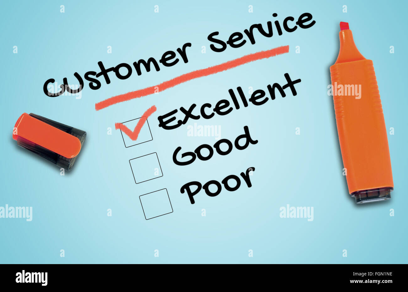 Customer Service checklist on blue Stock Photo - Alamy