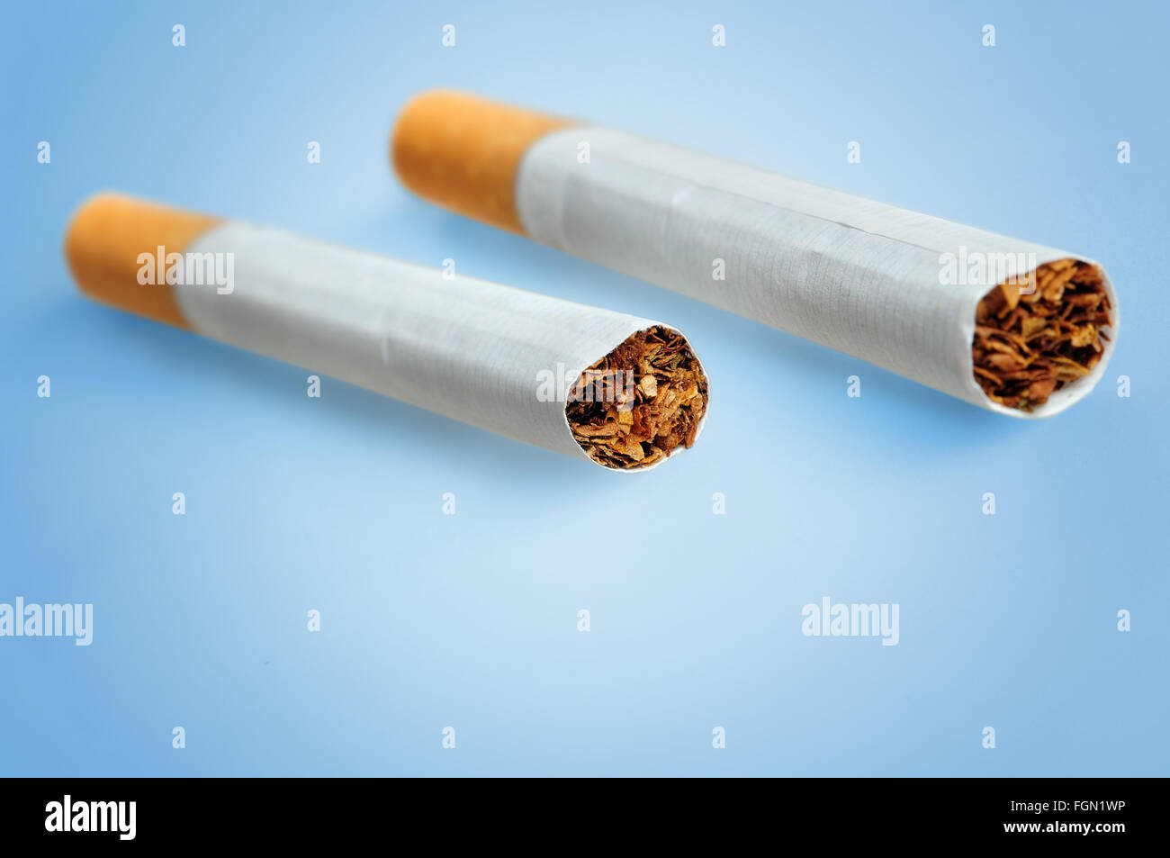 Two cigarettes on blue background Stock Photo - Alamy