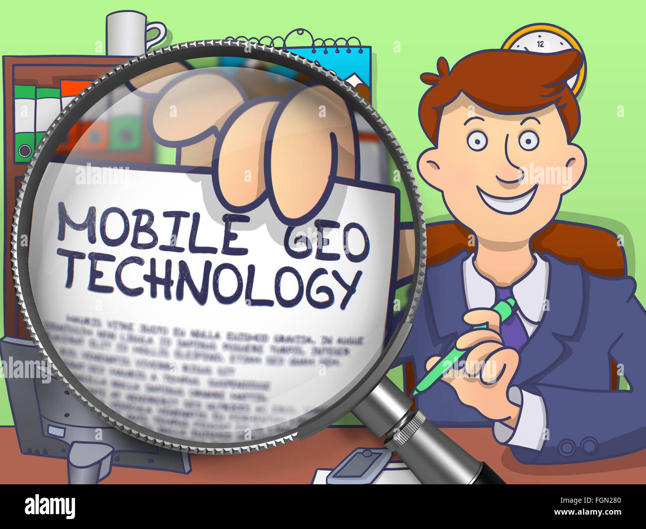 Mobile Geo Technology through Magnifier. Doodle Style Stock Photo - Alamy