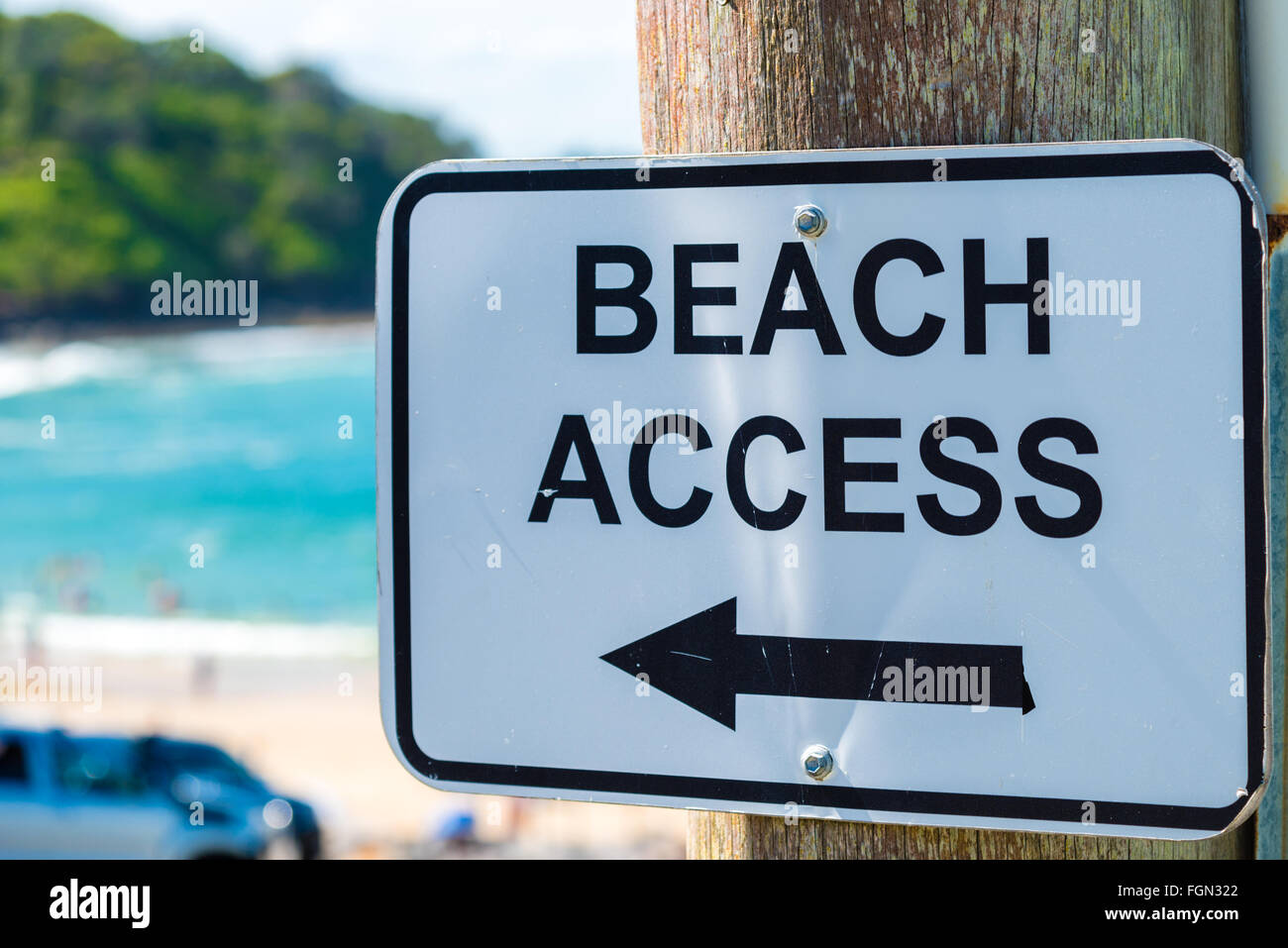 Beach Access Sign with Arrow on a pole Stock Photo - Alamy