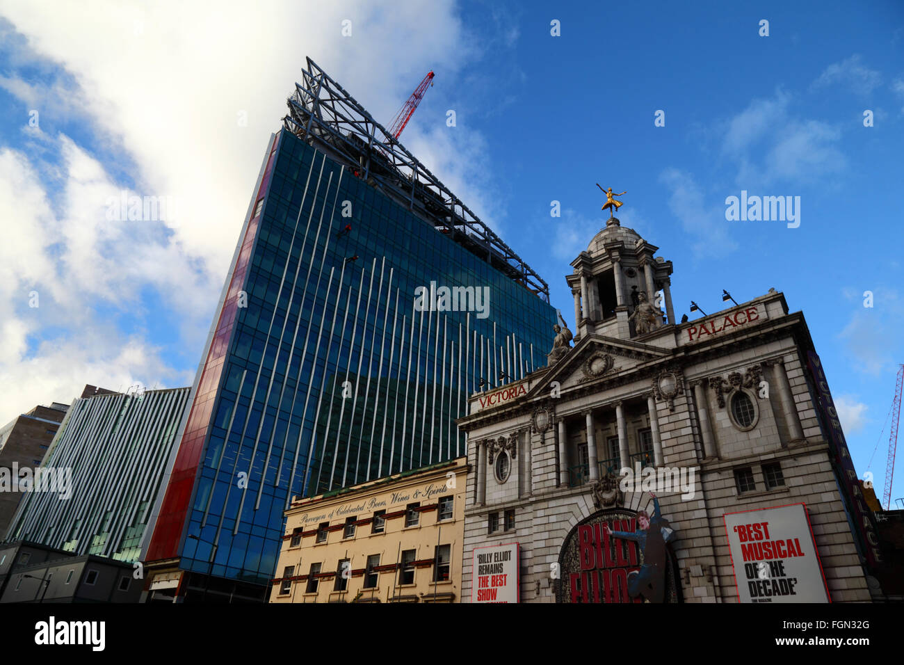 Victoria Palace Theatre and crane on Victoria Circle construction site ...