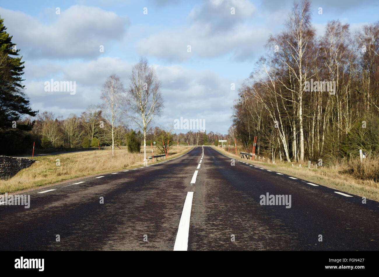 Low angle image of a country asphalt road with white stripes Stock ...