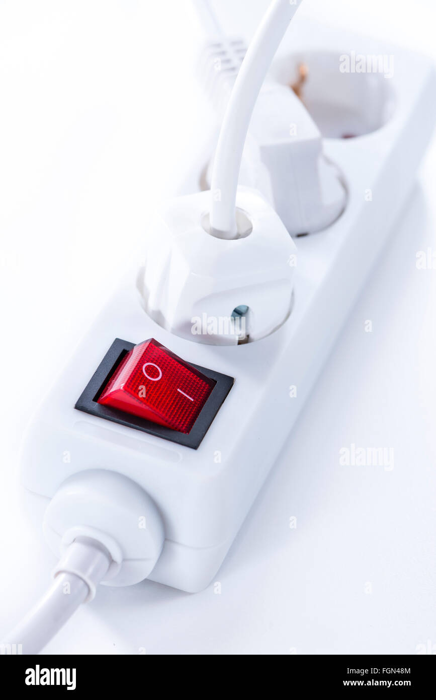 Outlet strip (detailed close-up shot) on white background Stock Photo ...