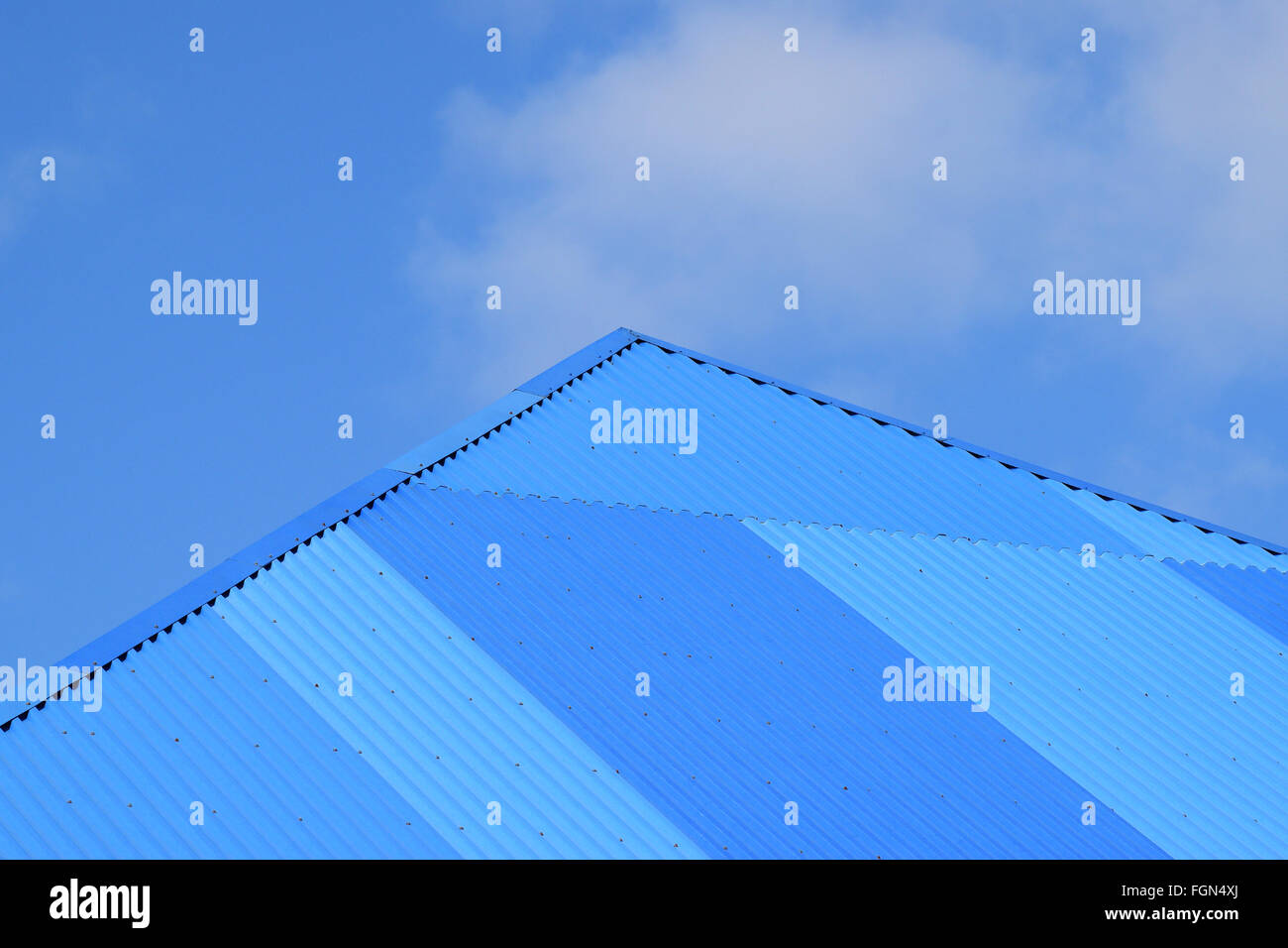 Blue roof metal sheets. Modern types of roofing materials Stock Photo ...