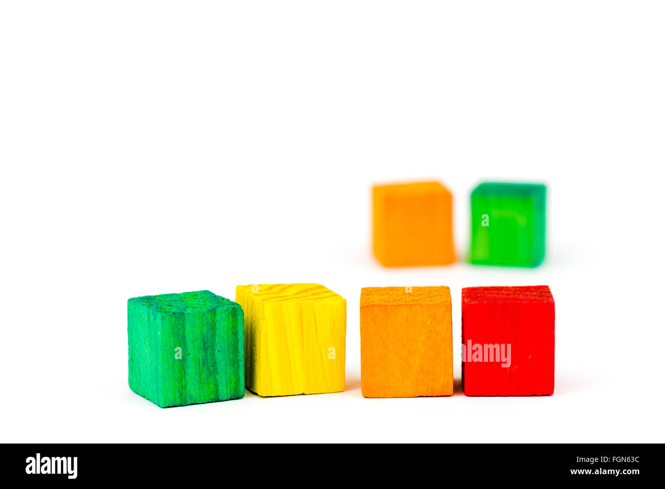 Six toy wooden colored blocks isolated on white background Stock Photo ...