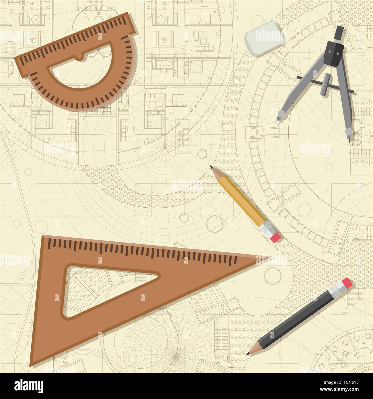 Blueprint with compass Stock Vector Images - Alamy