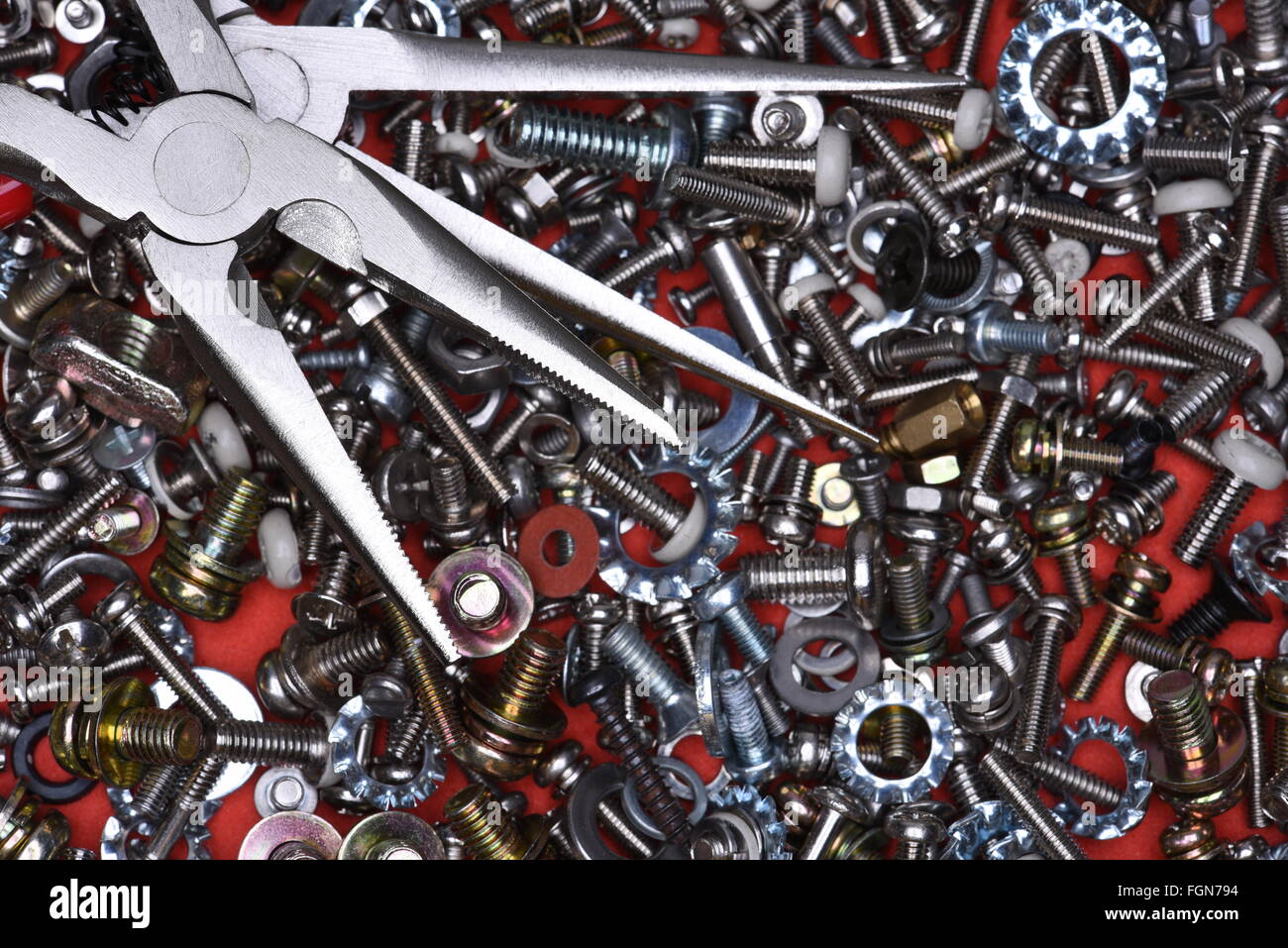 Tools pliers and bolts,screws top view Stock Photo - Alamy