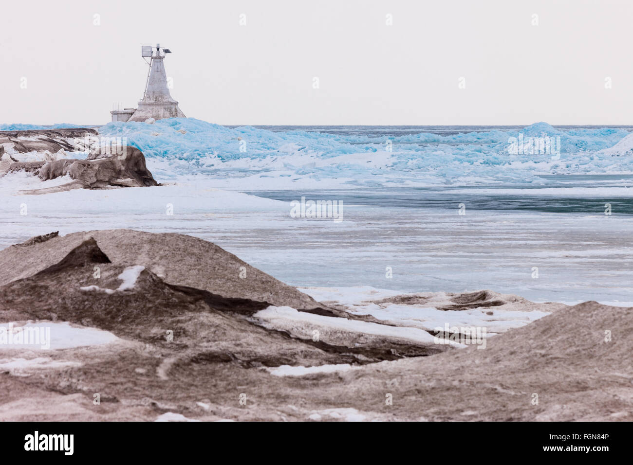 March 14, 2015 - Port Stanley, Canada. The navigational lighthouse and ...