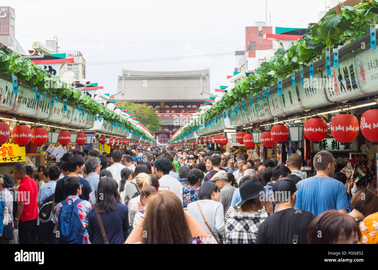Tokyo Japan shopping center inside with locals on street in Asakusa ...