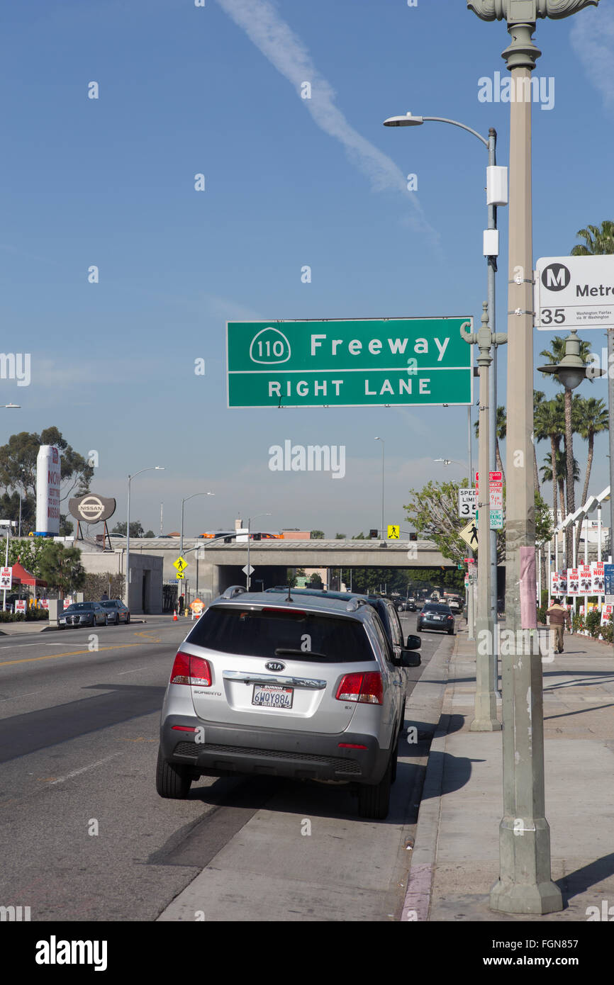 110 freeway on ramp sign on a street in Los Angeles California USA ...
