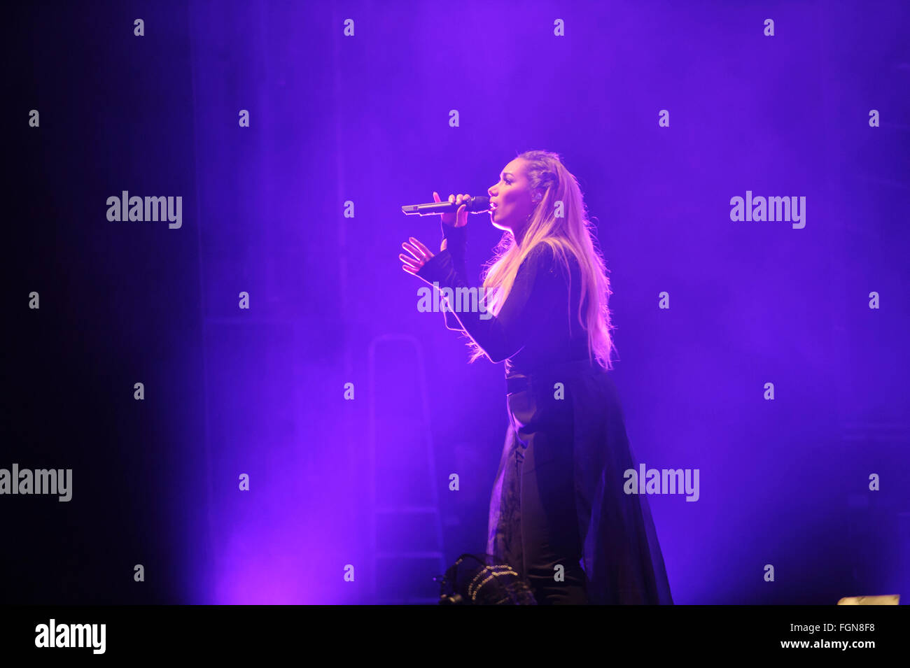Liverpool, UK. 21st February 2016. Singer, Leona Lewis, performs the ...