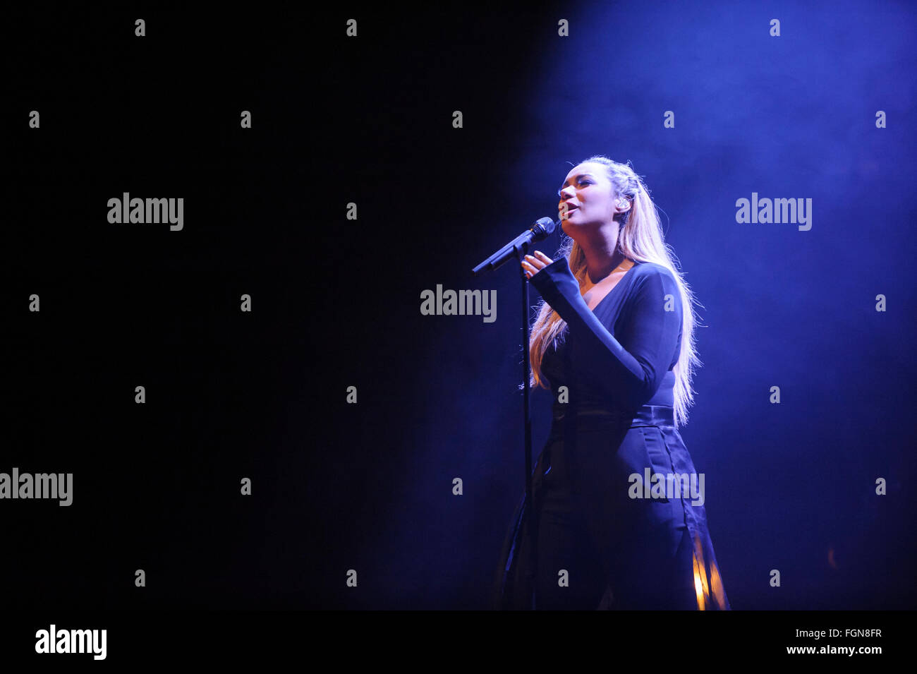 Liverpool, UK. 21st February 2016. Singer, Leona Lewis, performs the ...