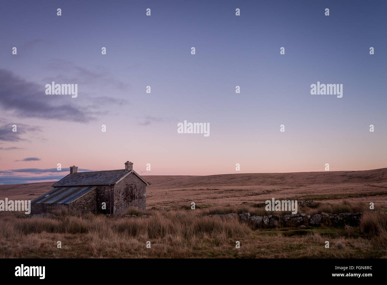 Nun's Cross Farm on Dartmoor National Park, Devon, UK at dusk with ...
