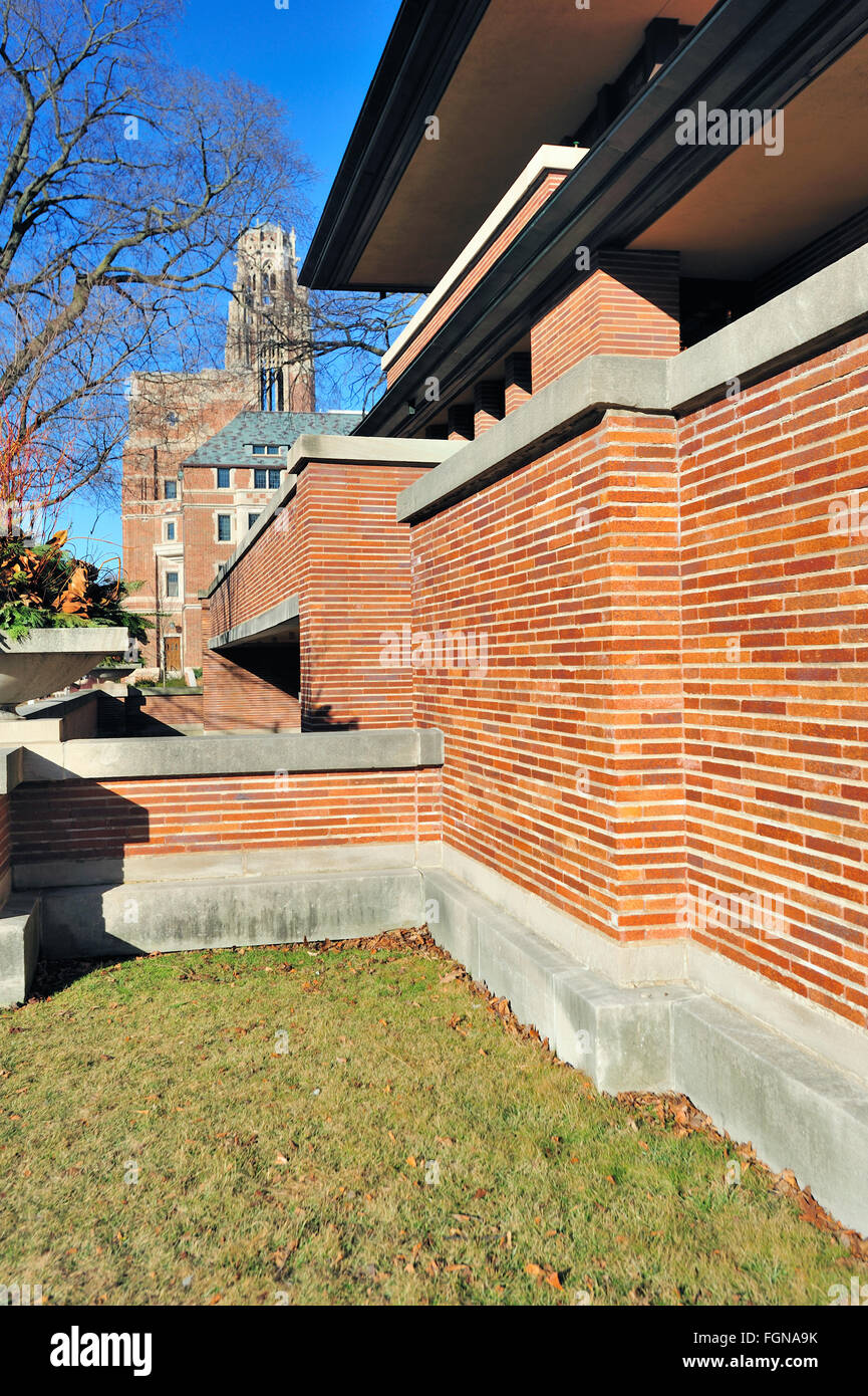 The Frederick C. Robie House, a Frank Lloyd Wright home built between 1908-10. Chicago, Illinois ...