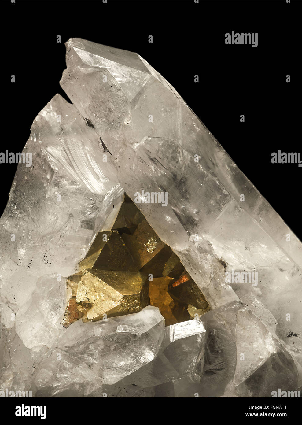 aggregate with pyrite in crystal quartz Stock Photo - Alamy