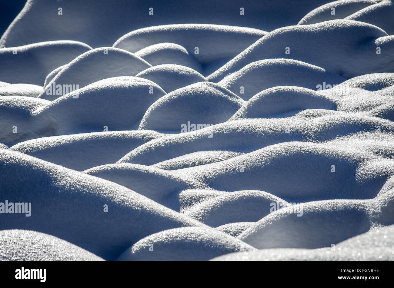Snow covered boulders on a beach that resemble bodies at Medicine Lake ...