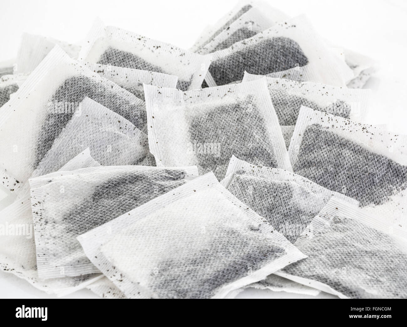 Tea bags close up on white Stock Photo - Alamy