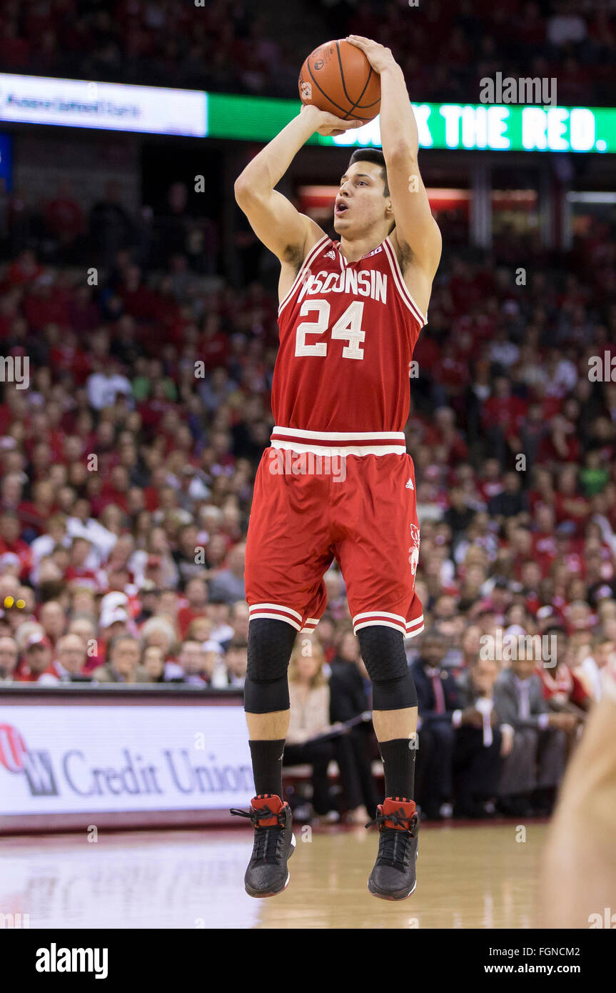 Madison, WI, USA. 21st Feb, 2016. Wisconsin Badgers guard Bronson ...