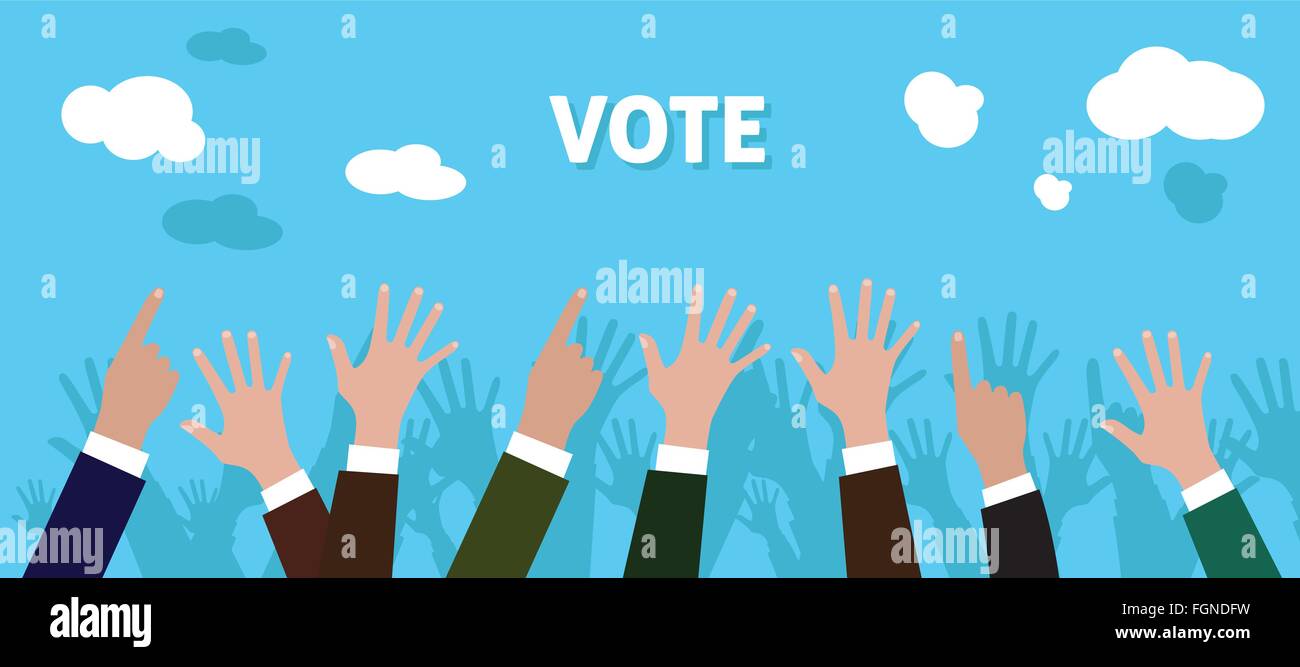 people give vote with raise his hand blue background vector Stock ...