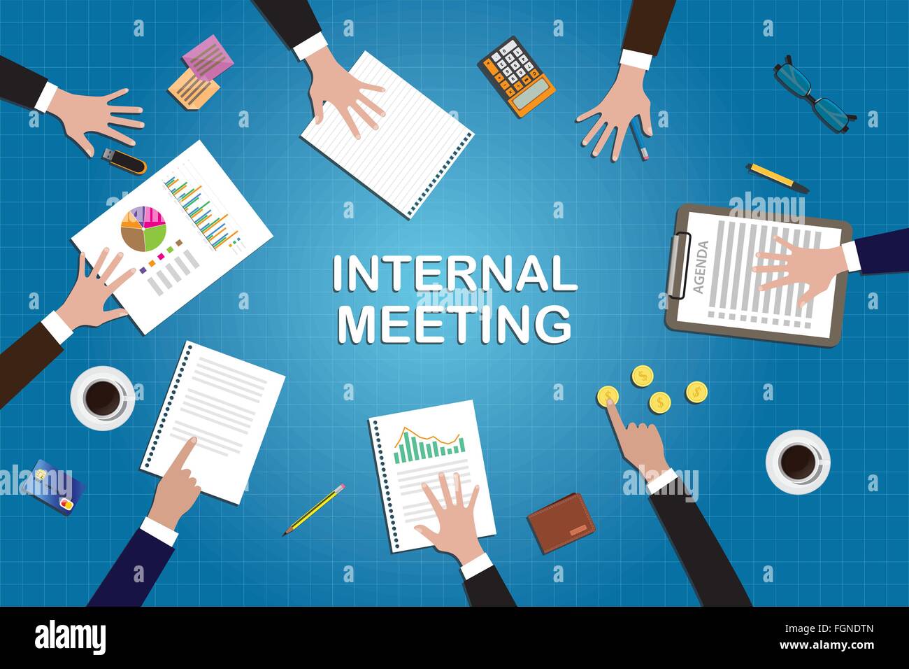 internal meeting concept work in desk with graph document Stock Vector ...