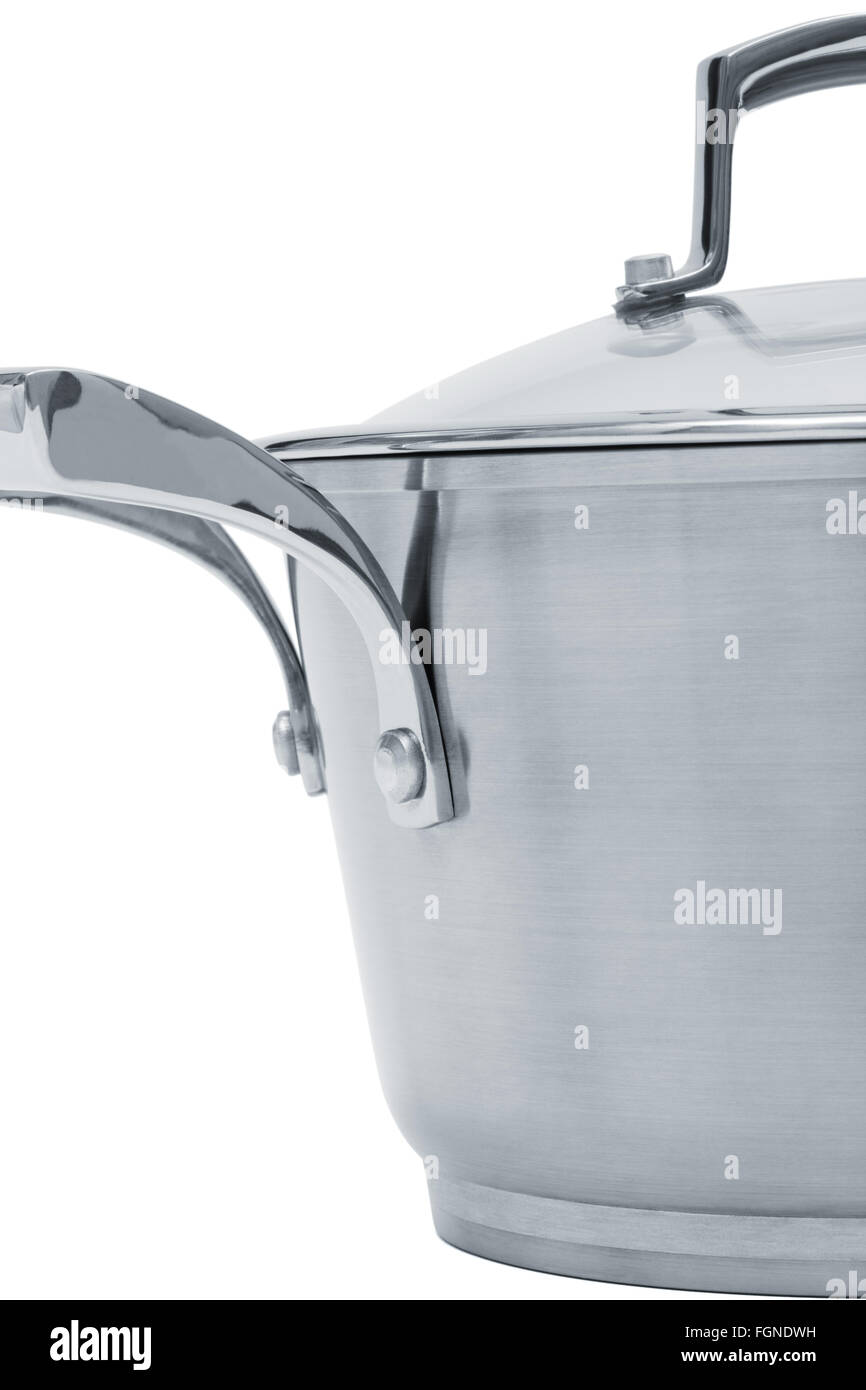 Modern steel saucepan on a white background Stock Photo - Alamy