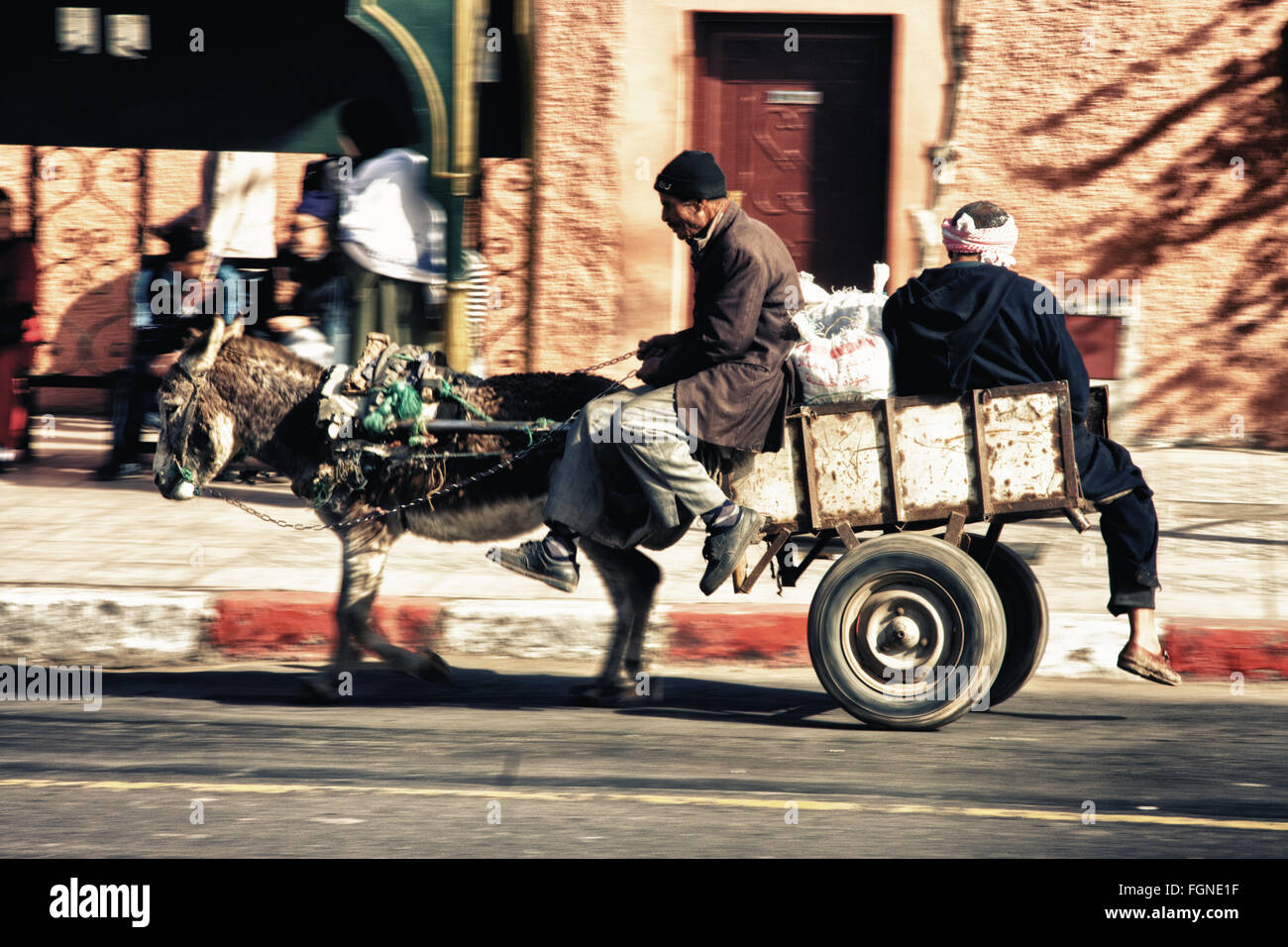 MARRAKESH, MOROCCO - JANUARY 21: View of a donkey carriage by the ...