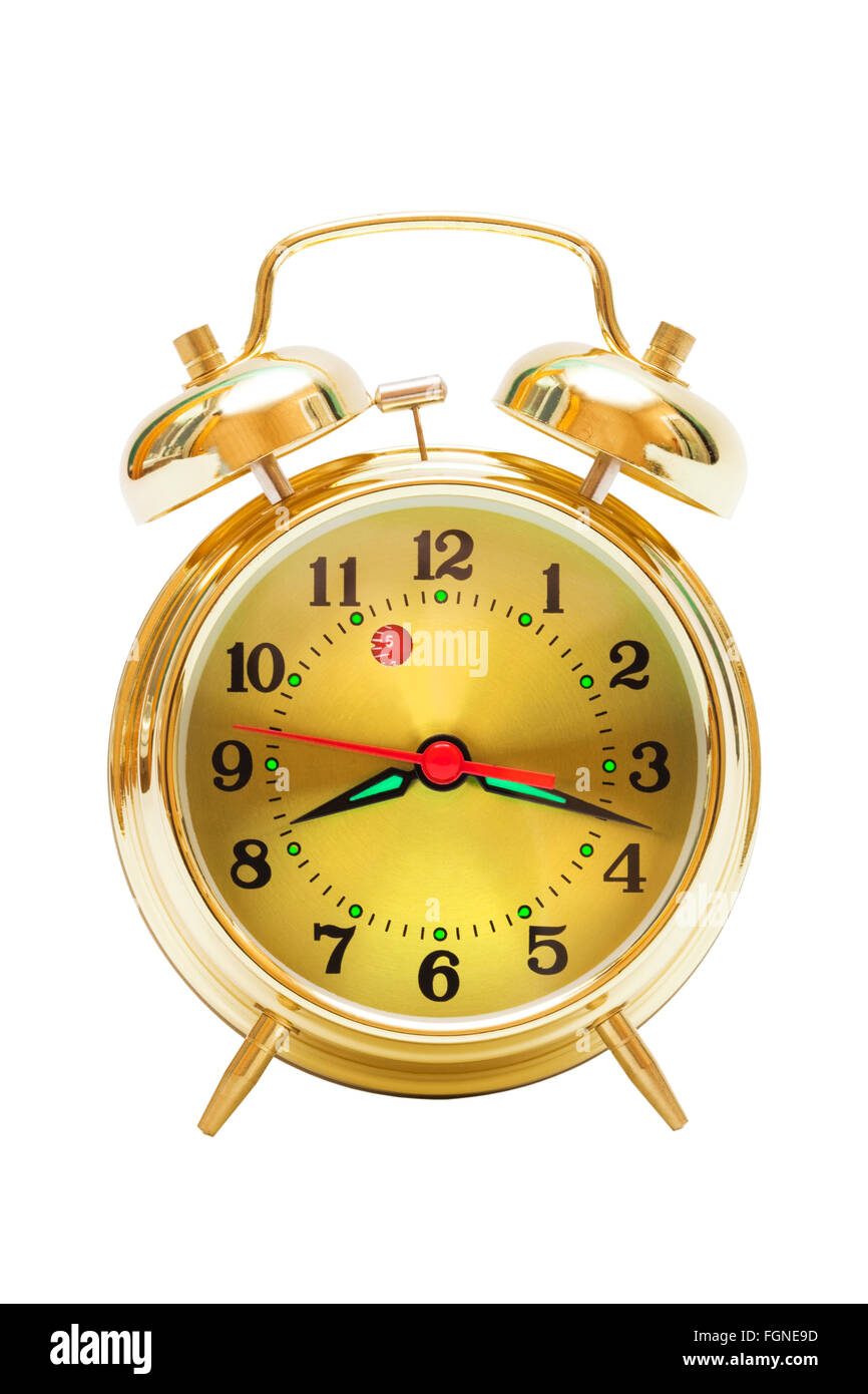 beautiful gold alarm clock on white background Stock Photo - Alamy