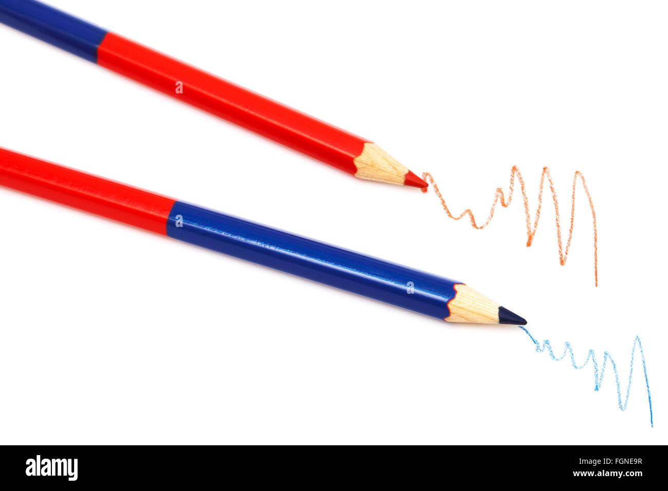 two colored pencil on a white background Stock Photo - Alamy