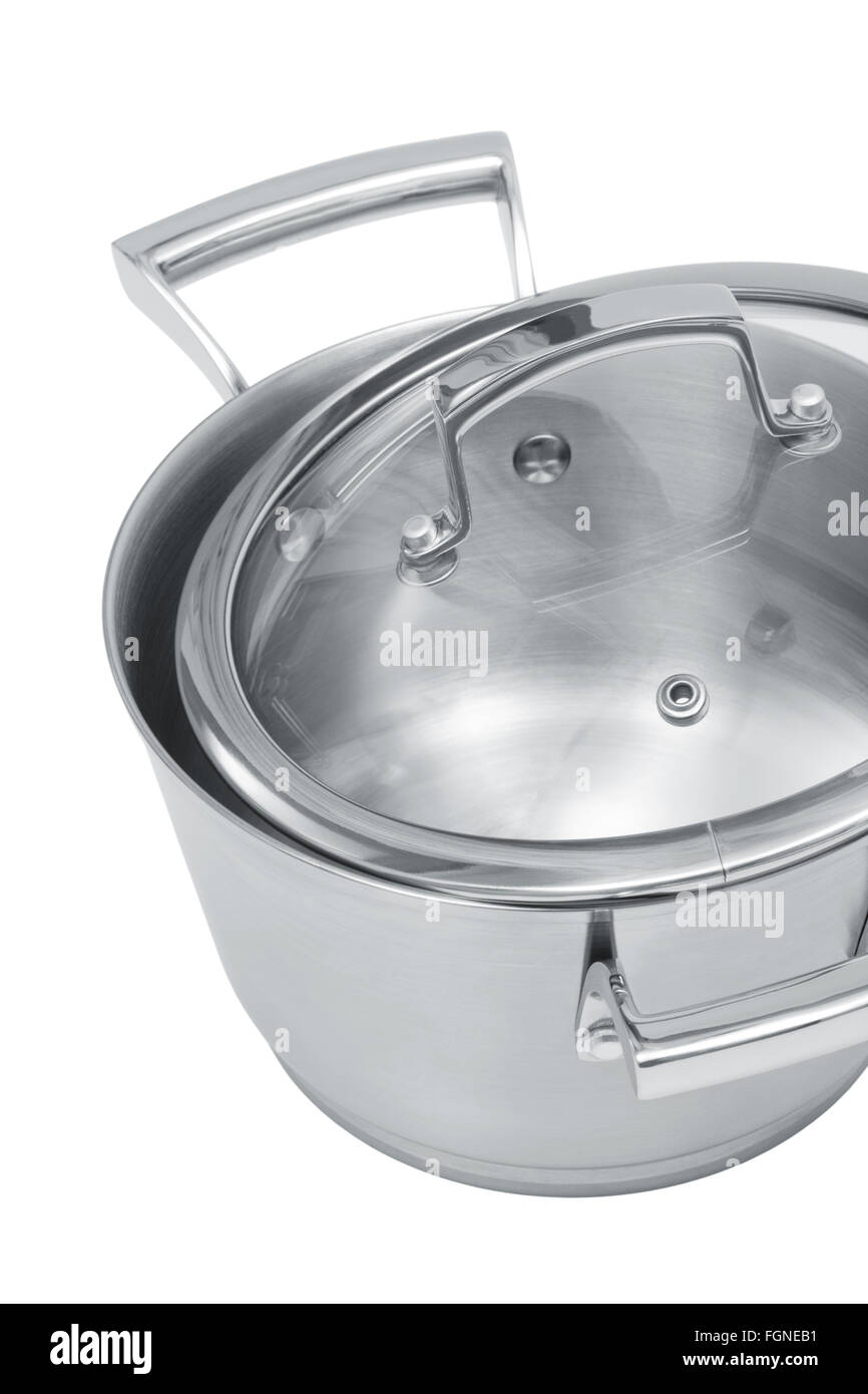 Modern steel saucepan on a white background Stock Photo - Alamy