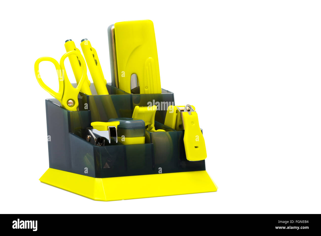 yellow desk organizer on a white background Stock Photo - Alamy
