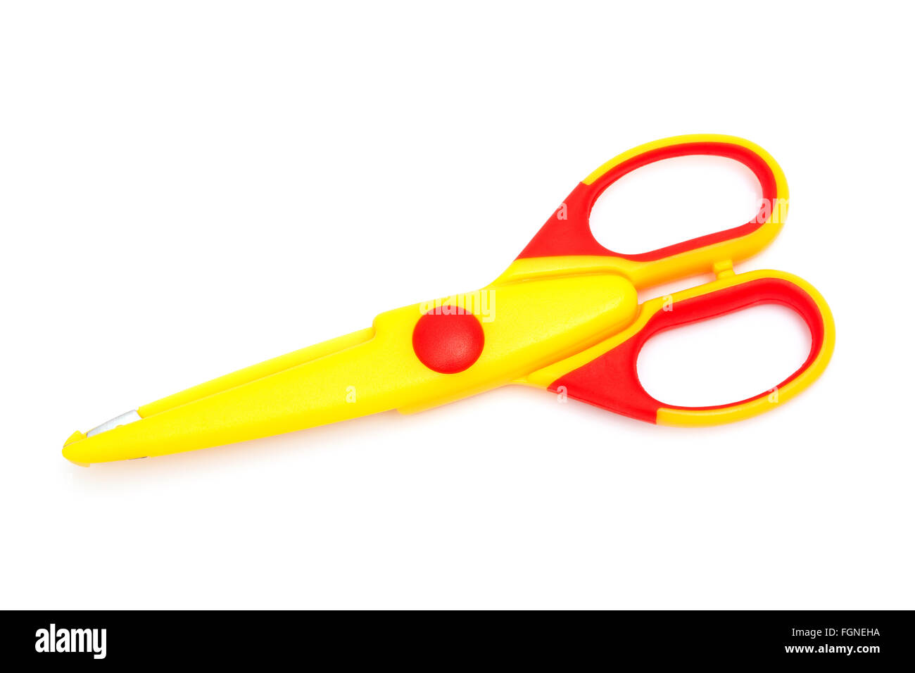 Modern yellow scissors on a white background Stock Photo - Alamy