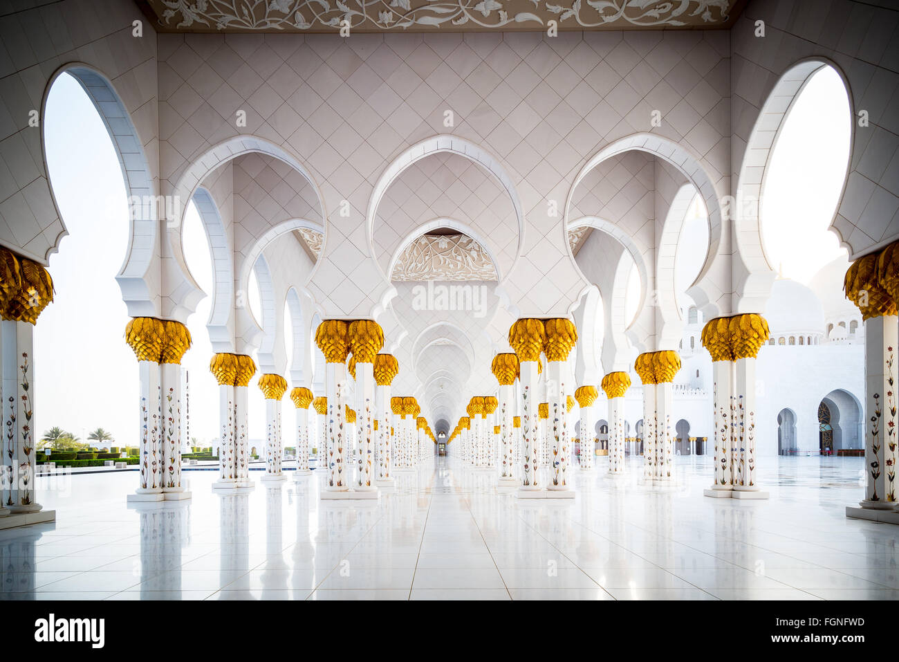 Columns surrounding central courtyard of the Sheikh Zayed Grand Mosque ...