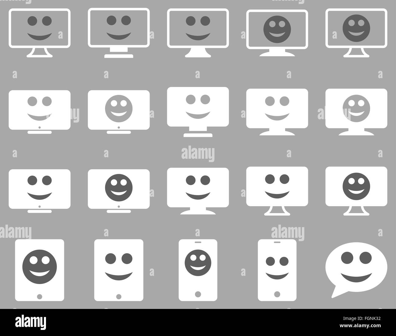 Smiles, monitors, mobile icons Stock Photo - Alamy