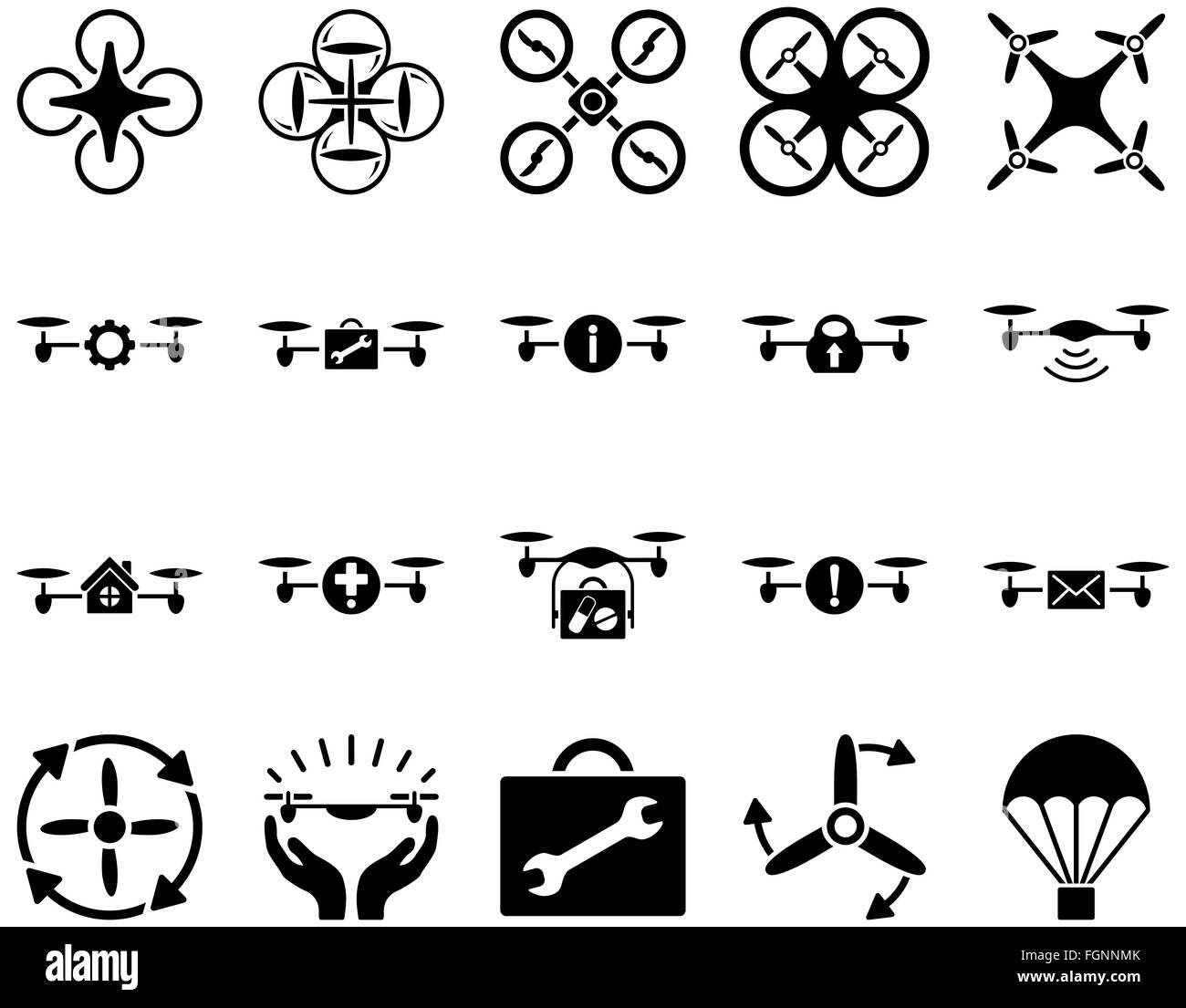 Air drone and quadcopter tool icons Stock Photo - Alamy