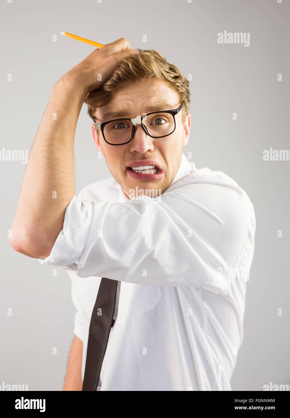 Geeky businessman looking stressed out Stock Photo - Alamy