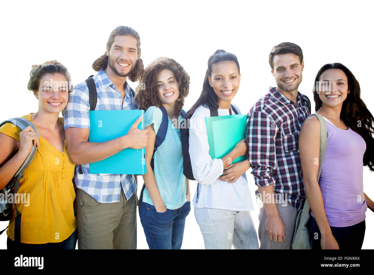 Composite image of smiling group of students standing in a row Stock ...