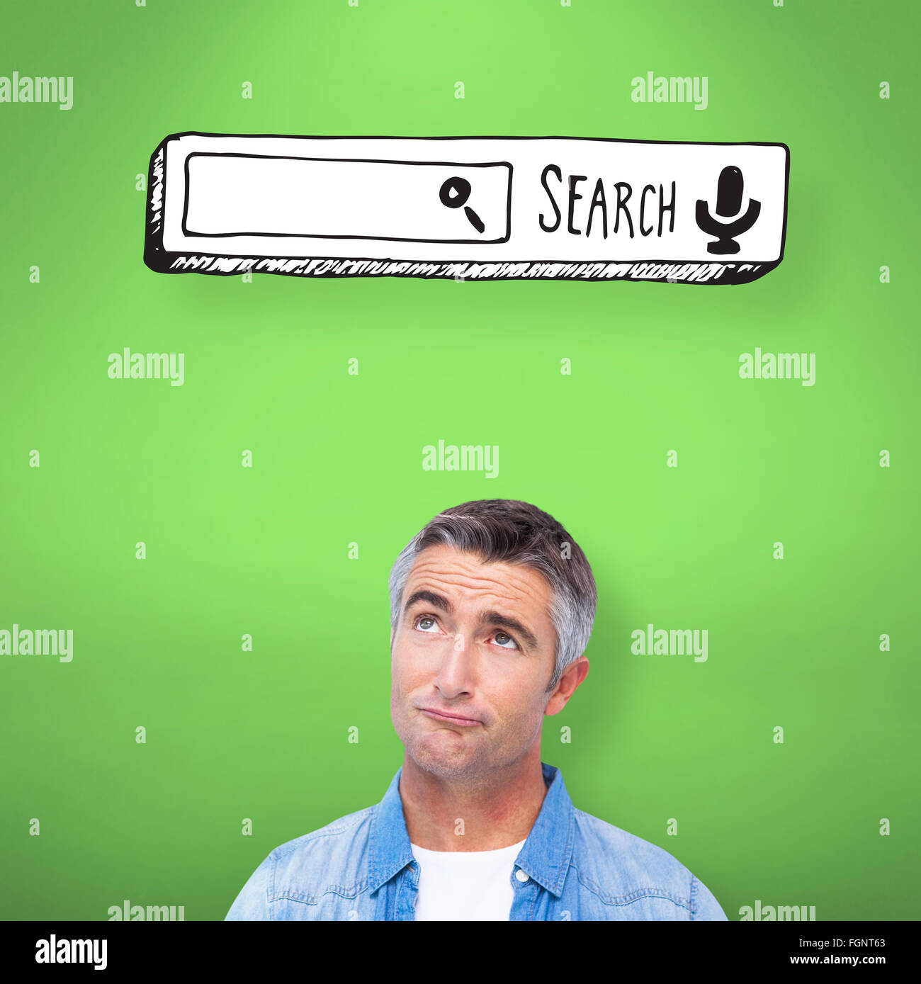 Composite image of confused man with grey hair thinking Stock Photo - Alamy