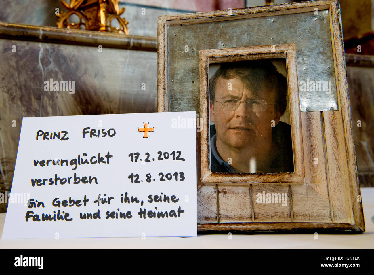 Picture in the church to remember Prince Friso who did in 2013 after an ...
