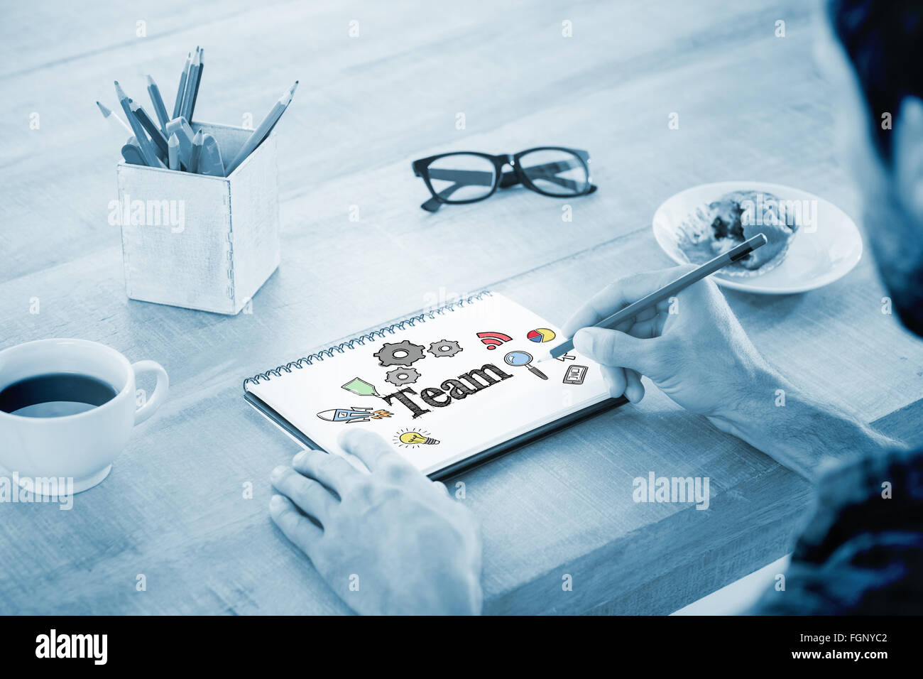 Team against business icons Stock Photo - Alamy