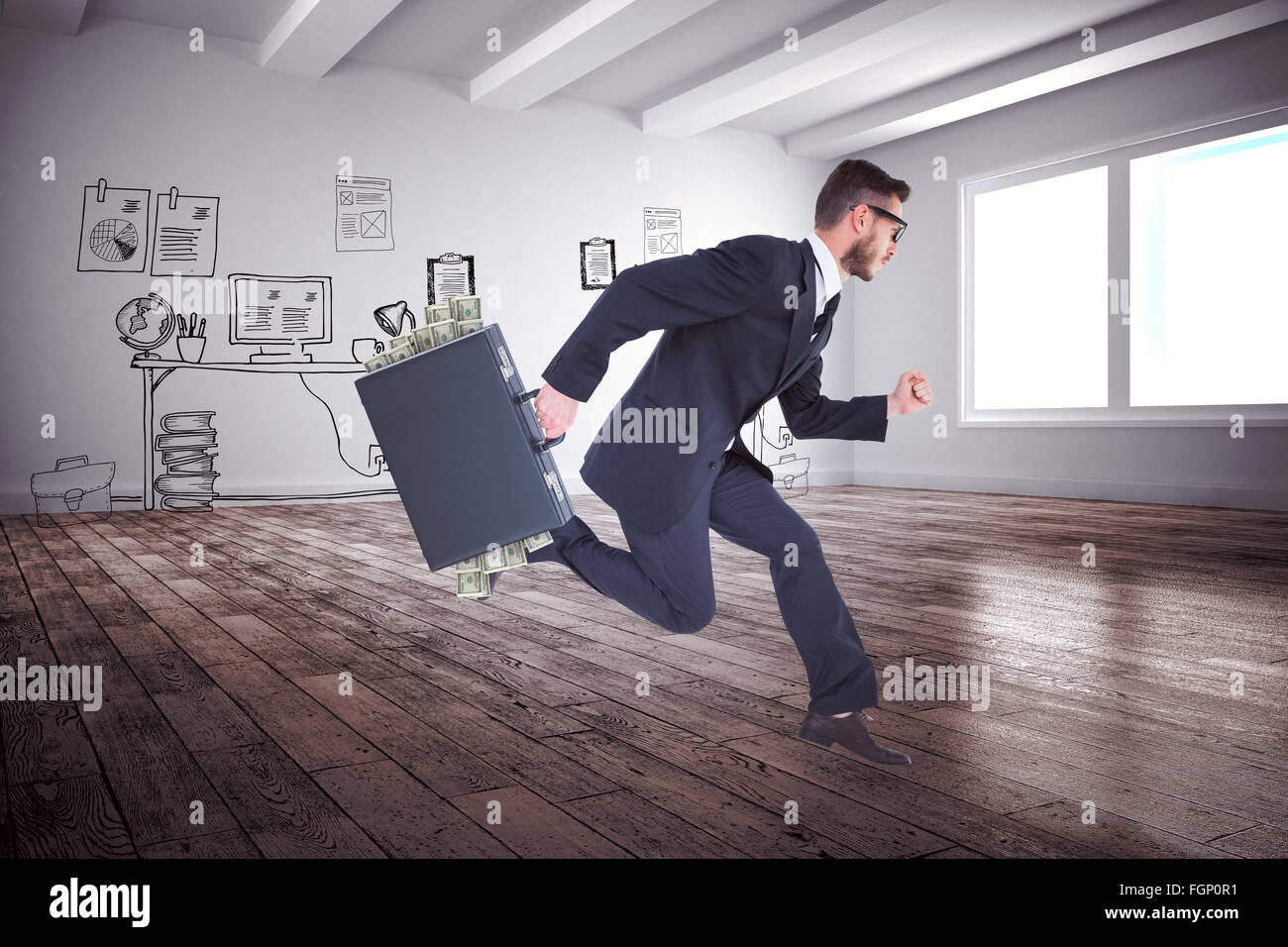 Composite image of running businessman Stock Photo - Alamy