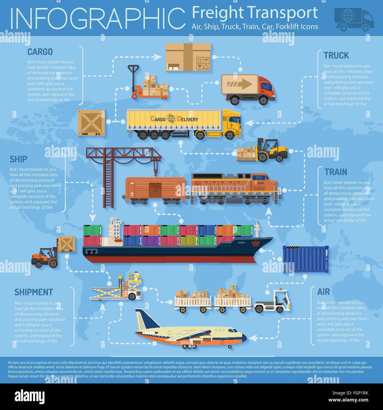 Freight Transport and Packaging Infographics in Flat style icons such ...