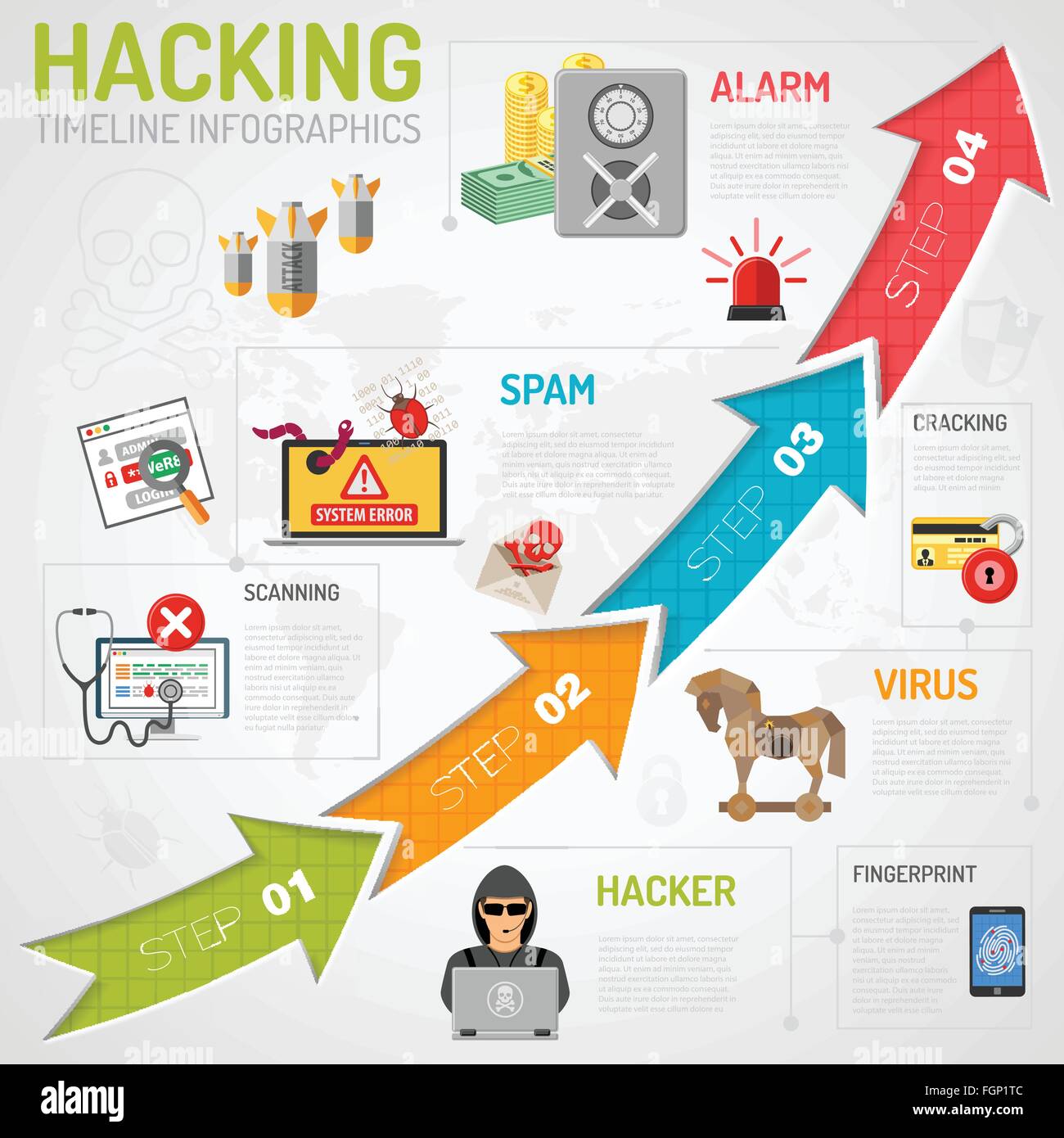 Internet Security Infographics with Arrows and Flat Icon Set. Vector ...